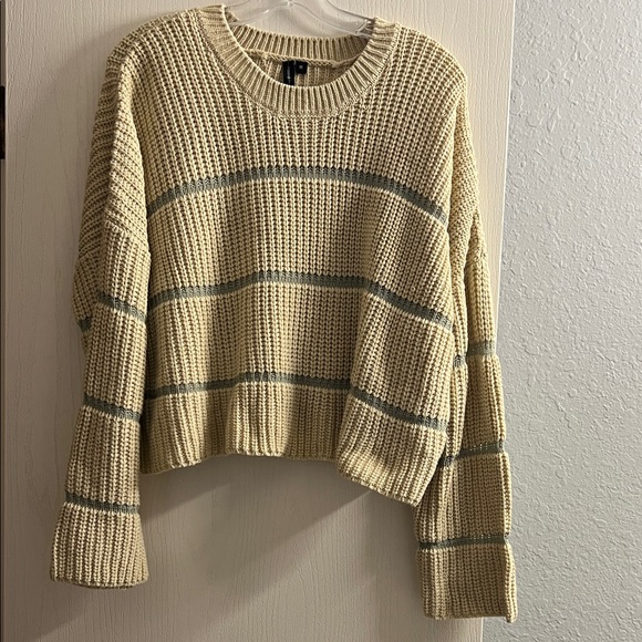 moon & madison | Sweaters | Moon Madison Cream And Gray Striped Sweater ...